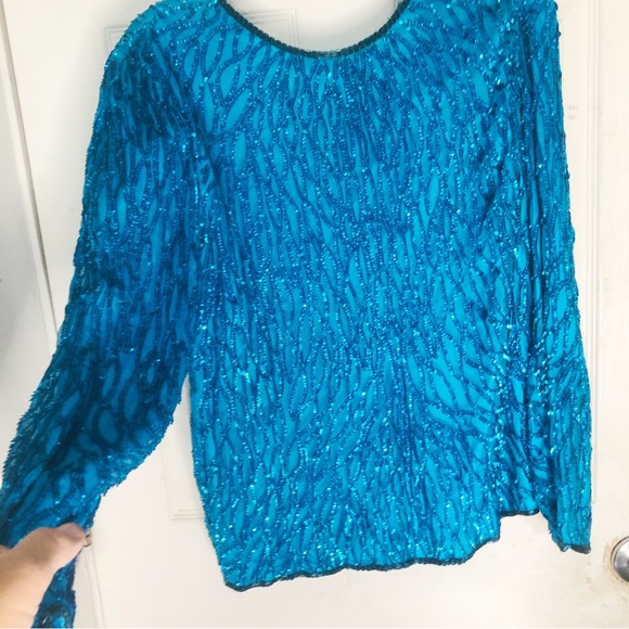 Vintage | Tops | Vintage Turquoise Metallic Sequin Embellished Top ...
